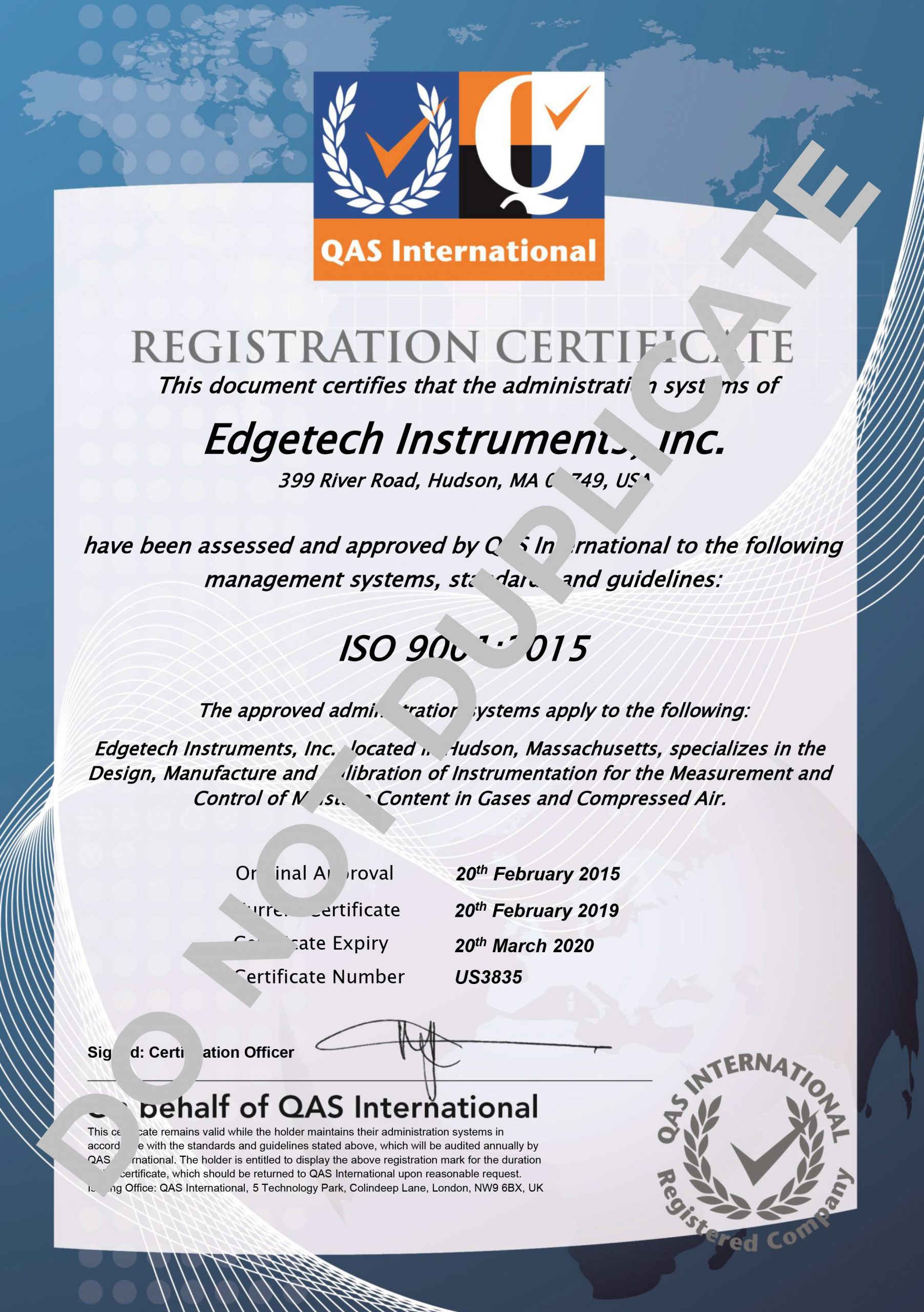 Accreditations | Edgetech Instruments